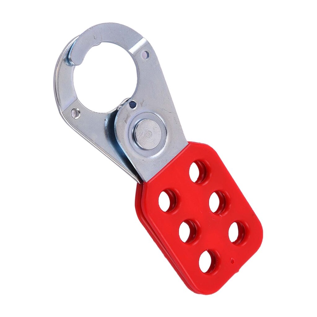 6 Hole Lockout Hasp with Red Vinyl Coating OSHA Compliant